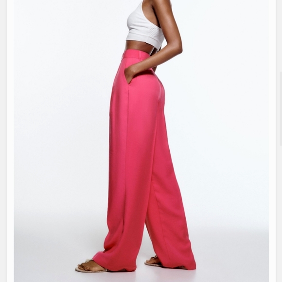 Zara | Pants & Jumpsuits | Zara Wide Pants Pink Size Xs And S | Poshmark